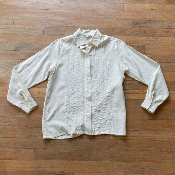 Vintage | Tops | 9s Cream Button Up Blouse Royal Silk Size 8 | Poshmark